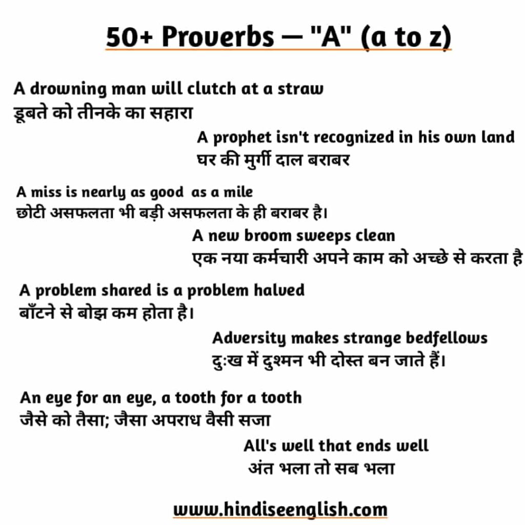 Daily Use English Proverbs From Letter A With Hindi Meanings Hindi Se Daily Use English Proverbs From Letter A With Hindi Meanings Hindi Se